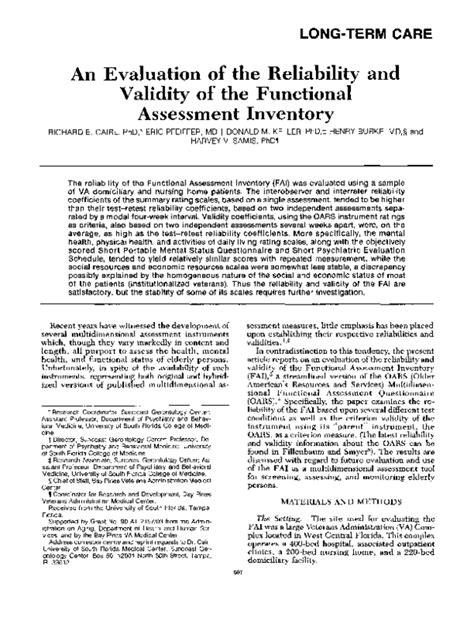 Pdf An Evaluation Of The Reliability And Validity Of The Functional Assessment Inventory