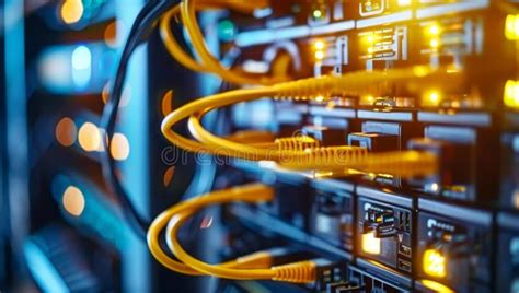 Yellow Network Cables Connected To Server Boxes In An Office