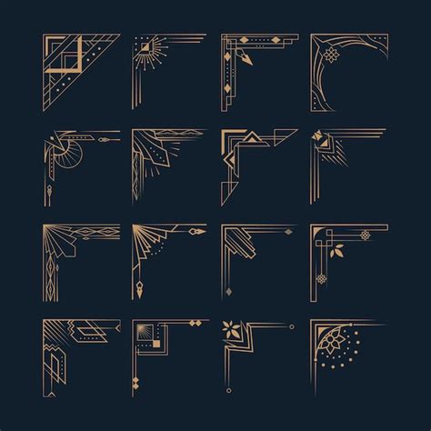 빈티지 아트 데코 테두리 세트 프리미엄 벡터