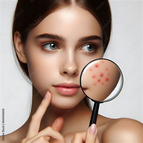 Illustration Of Girl Face With Acne Skin Disease Rosacea Eczema