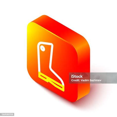 흰색 배경에 격리 된 등색 라인 고무 장갑 아이콘 라텍스 손 보호 표지판 집안일 청소 장비 기호 주황색 정사각형 버튼 벡터 3차원 형태에 대한 스톡 벡터 아트 및 기타