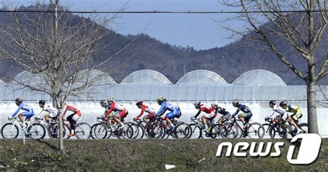 줄지어 가는 자전거 무리