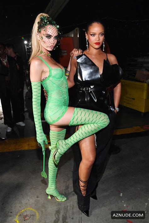 Cara Delevingne Wearing Green Lingerie At The Savage X Fenty Show By