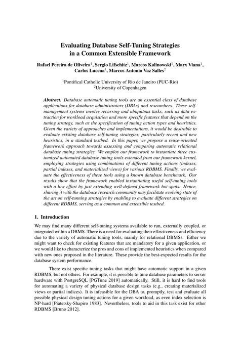 evaluating database self tuning strategies in a common extensible