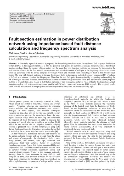 Pdf Fault Section Estimation In Power Distribution Network Using