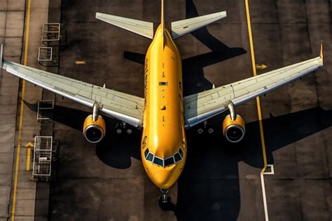 Premium AI Image | A large yellow and orange airplane is on the runway ...