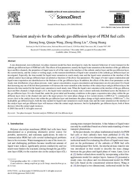 Pdf Transient Analysis For The Cathode Gas Diffusion Layer Of Pem Fuel Cells