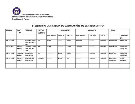 1° Ejercicio De Sistema Fifo Desarrollado Pdf