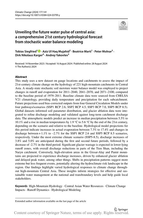 Pdf Unveiling The Future Water Pulse Of Central Asia A Comprehensive
