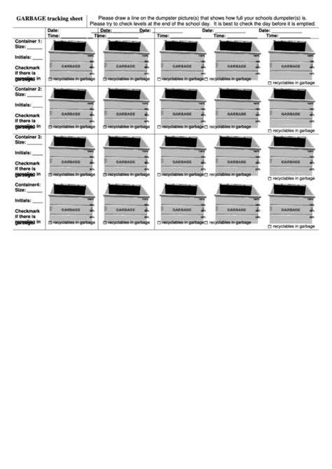 Garbage And Recycling Tracking Sheet Printable Pdf Download