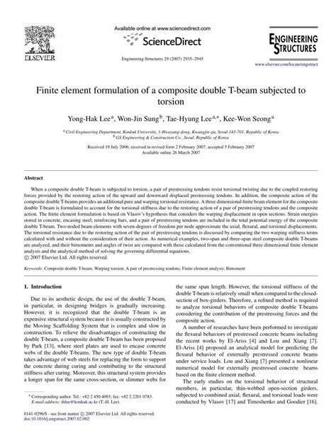Pdf Finite Element Formulation Of A Composite Double T Beam Subjected