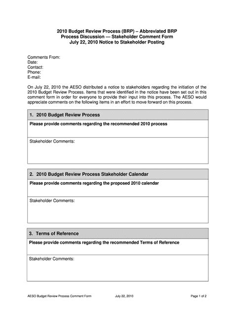 Brp Stakeholder Comment Form Fill Out And Sign Printable Pdf Template