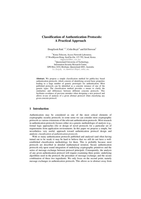Pdf Classification Of Authentication Protocols A Practical Approach