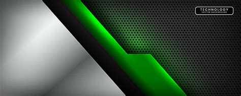 3d Black Silver Techno Abstract Background Overlap Layer On Dark Space With Green Light Effect