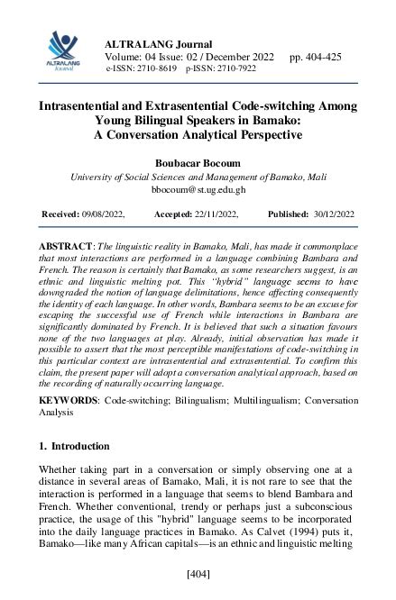 Pdf Intrasentential And Extrasentential Code Switching Among Young