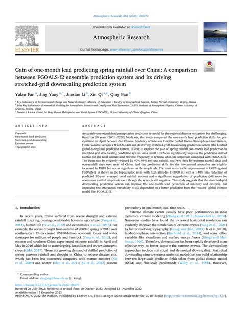 pdf gain of one month lead predicting spring rainfall over china a