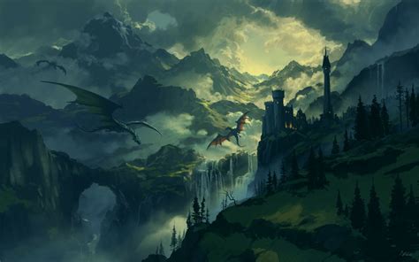 Epic 4k Fantasy Dragon Realm Mystical Skies And Ancient Castles By