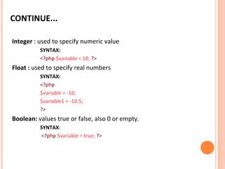 PHP DataType Variable Constant Operators Array Include And Require PPT