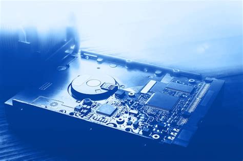 Premium Photo Hard Disk Blue Toning A Computer Hard Drive Microchips And Pc Components Storage