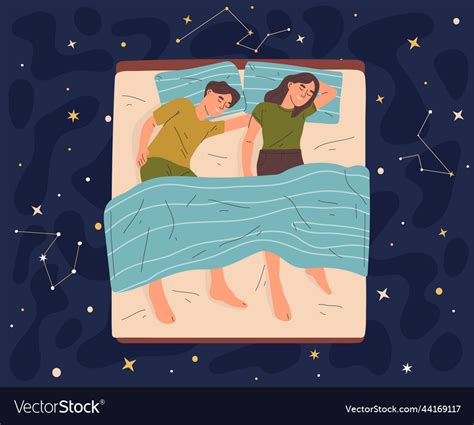Sleeping Characters In Bed Lying Asleep Couple Vector Image