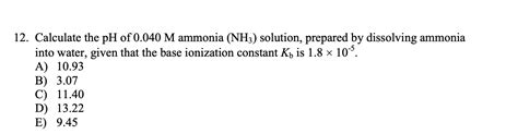 Solved Calculate The PH Of M Ammonia NH Chegg Com