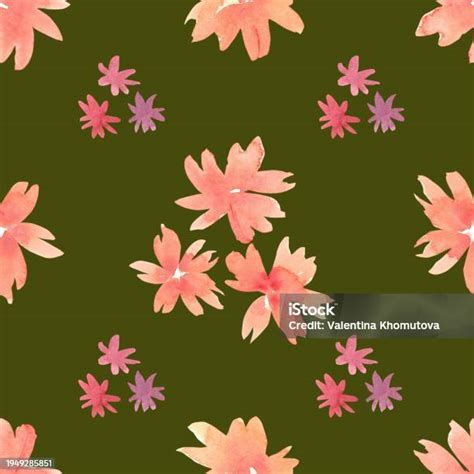 수채화 꽃무늬입니다 녹색 배경에 주황색과 작은 부르고뉴 꽃이 있는 패턴입니다 고립 된 손으로 그린 디자인 웨딩 디자인을 위한 식물 일러스트레이션 인사말 카드 3월 8일