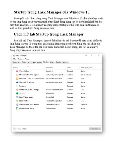 Startup Trong Task Manager C A Windows 10 Pdf