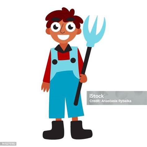 할로윈 벡터 일러스트레이션을위한 피치 포크가있는 농부 의상의 십대 10월에 대한 스톡 벡터 아트 및 기타 이미지 10월