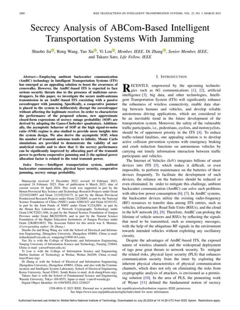 Secrecy Analysis Of Abcom Based Intelligent Transportation Systems With Jamming Pdf