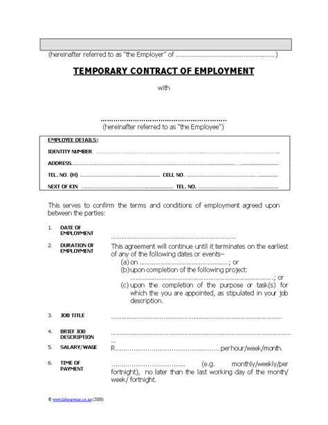 Temporary Employment Form Template