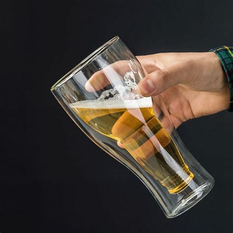 Inverted Bottle Double Wall Beer Glass Glasscias
