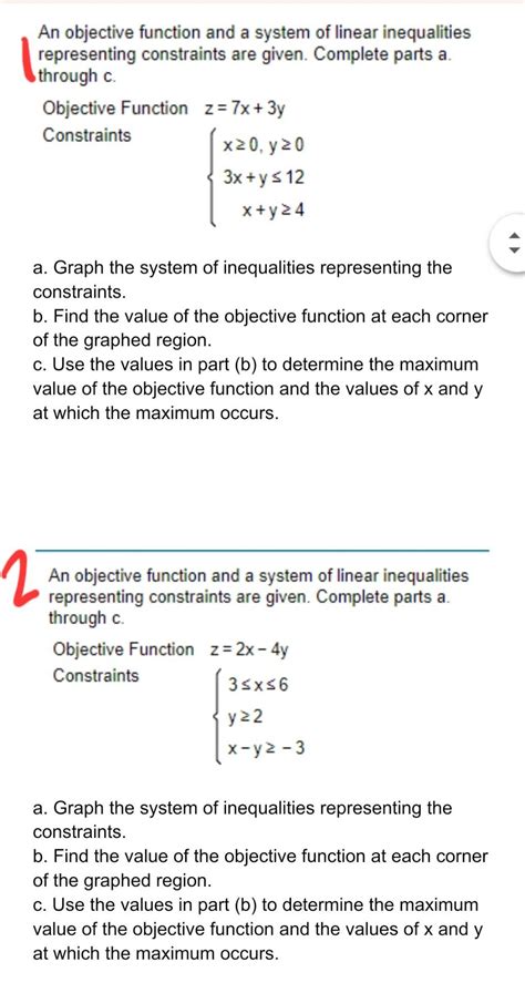 Solved An Objective Function And A System Of Linear Chegg