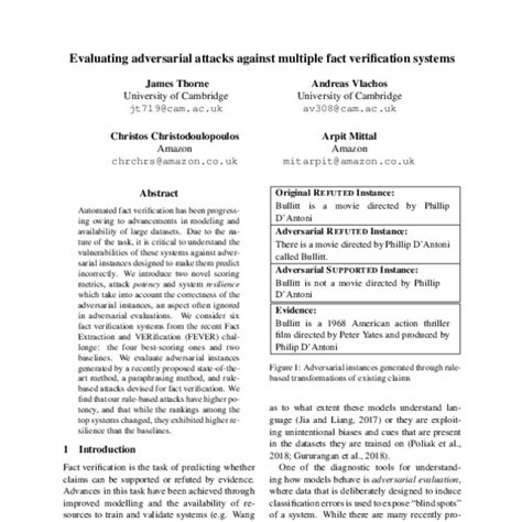 Evaluating Adversarial Attacks Against Multiple Fact Verification Systems Acl Anthology