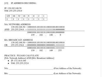Answered IP ADDRESS DECODING IP NM NA