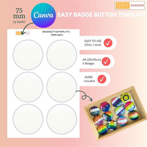 Easy Badge Button Template Pinback Button Template Canva Template For 75mm 3 Inch Buttons Etsy