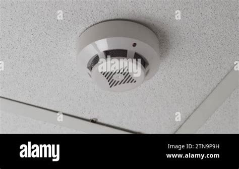 Smoke Detector Mounted On A Suspended Ceiling With Blinking Red Led Stock Video Footage Alamy
