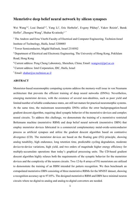 Pdf Memristive Deep Belief Neural Network By Silicon Synapses