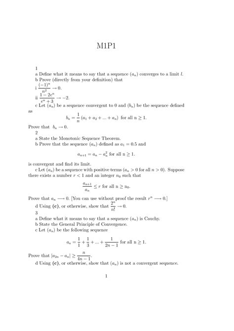 Sequence Mathematics Exam Docsity