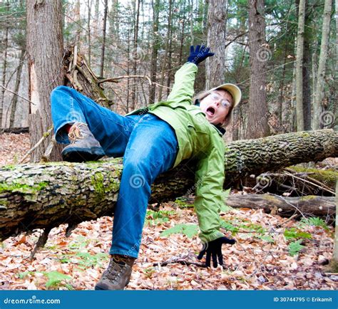 Woman Falling Off A Log Stock Image Image Of Forest 30744795