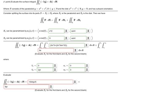 Solved 1 Point Evaluate The Surface Integral Chegg Com