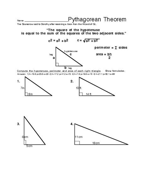 Pythagoras Theorem Worksheet With Answers E Streetlight