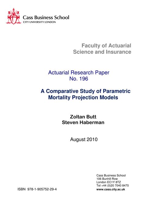 PDF A Comparative Study Of Parametric Mortality Projection Models