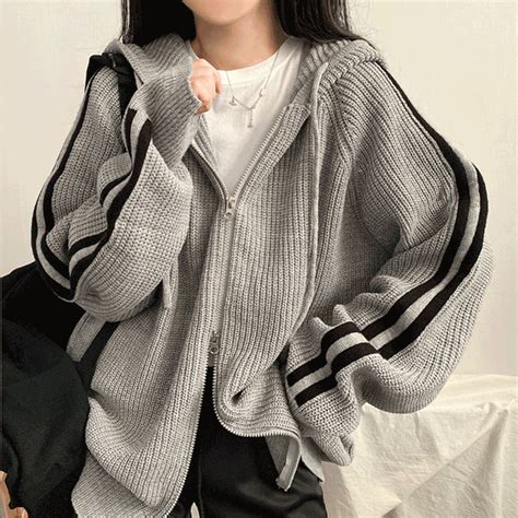 넉넉오버핏 두줄 니트 투웨이 후드집업 4color 에이블리