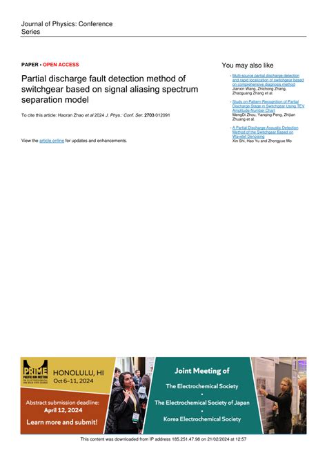 Pdf Partial Discharge Fault Detection Method Of Switchgear Based On
