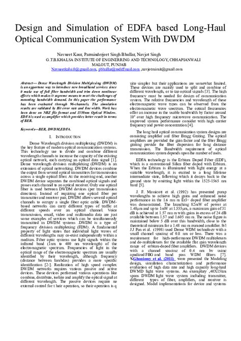 Doc Design And Simulation Of Edfa Based Long Haul Optical Communication System With Dwdm