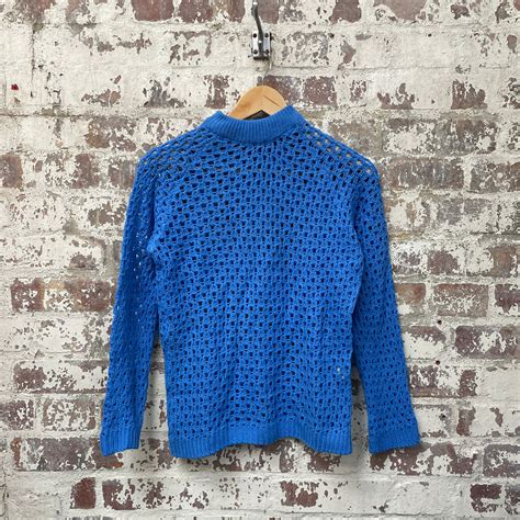 Vintage 1970s 1980s Blue Knitted Crocket Long Sleeve Jumper Simply