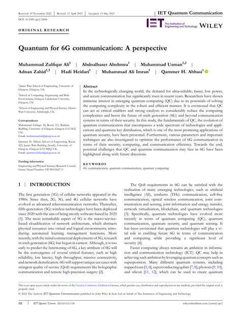Pdf Quantum For 6g Communication A Perspective