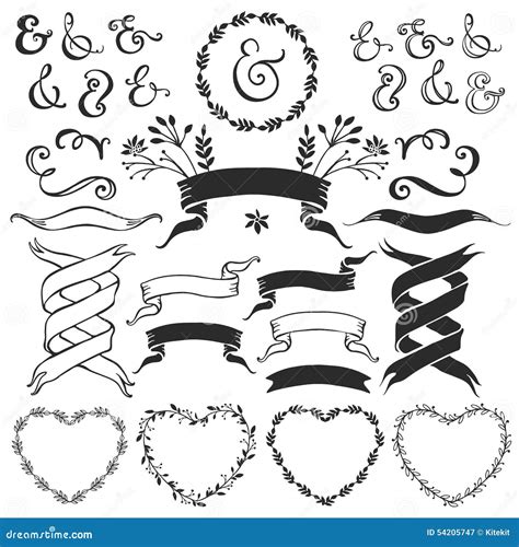 Vintage Decorative Elements With Lettering Hand Drawn Vector Stock Vector Illustration Of