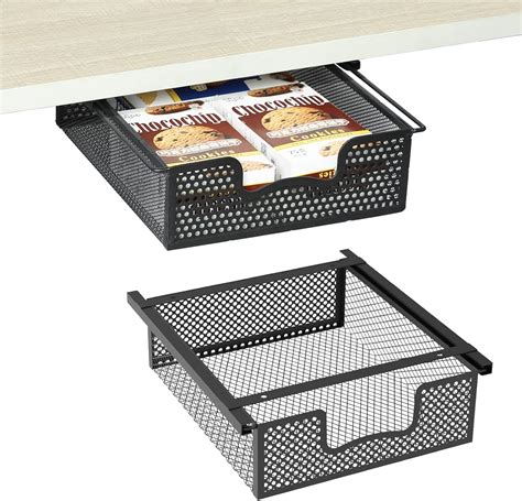 2 Pack Hanging Pullout Drawer Basket Sliding Under Shelf Storage