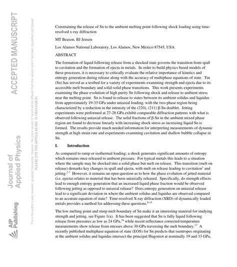 Pdf Constraining The Release Of Sn To The Ambient Melting Point